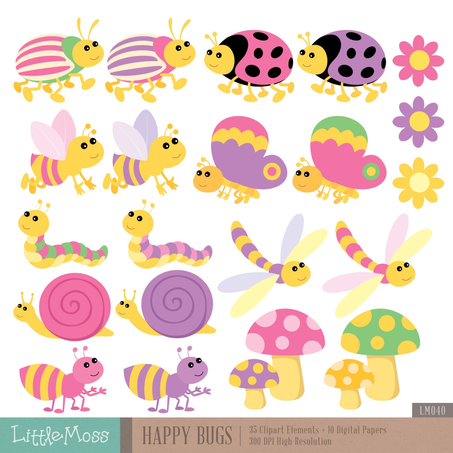 Happy Bugs Digital Clipart and Papers Bug Clipart - Etsy