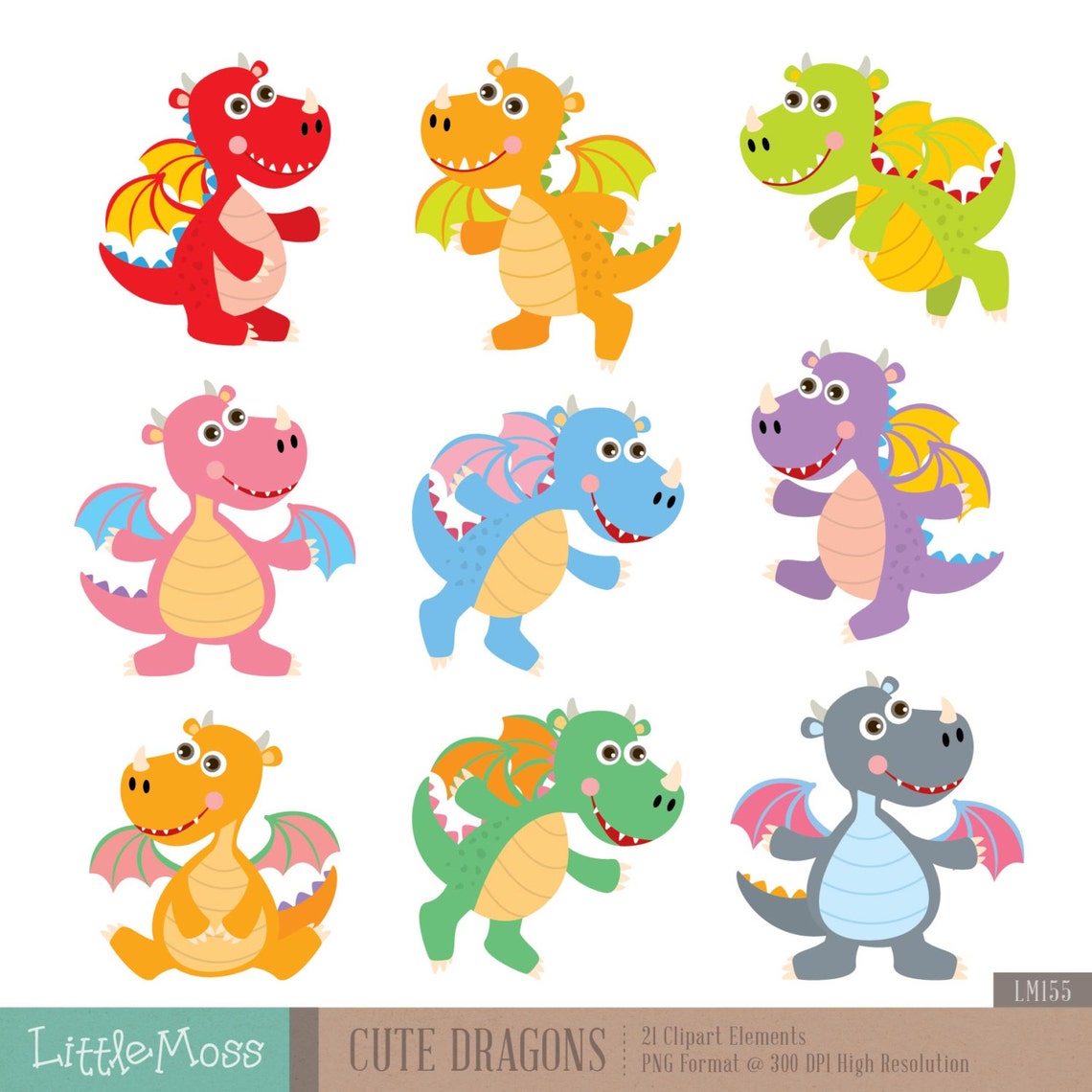 Cute Dragons Clipart - Etsy UK