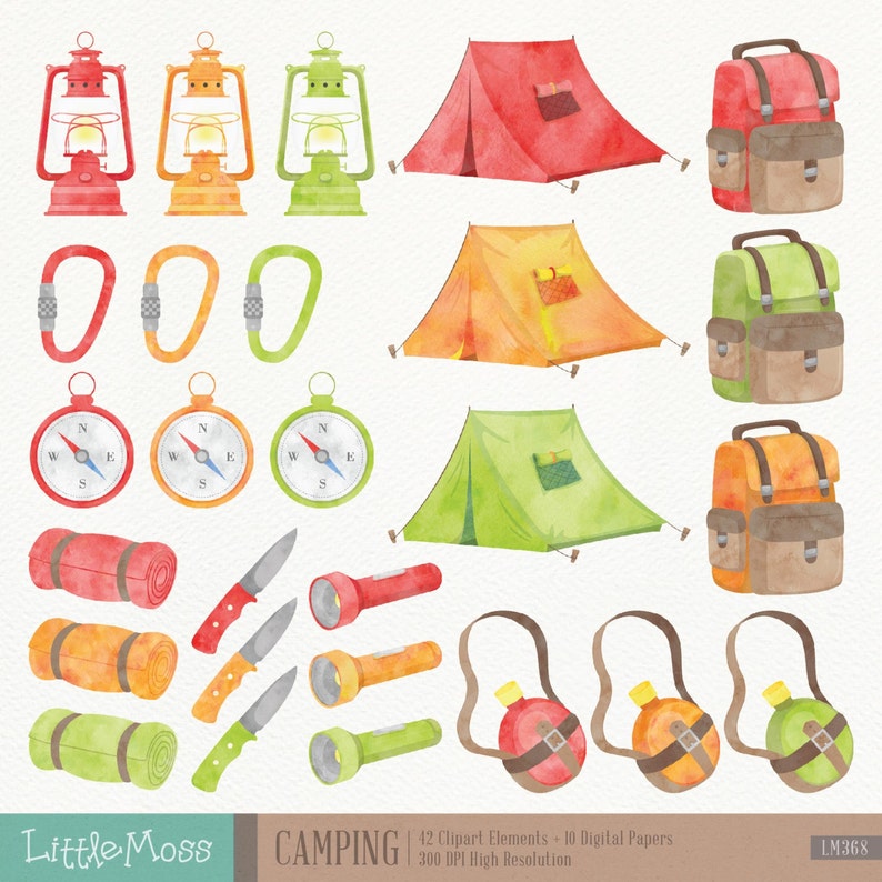 Camping Digital Clipart Watercolor Camping Clipart Outdoor | Etsy