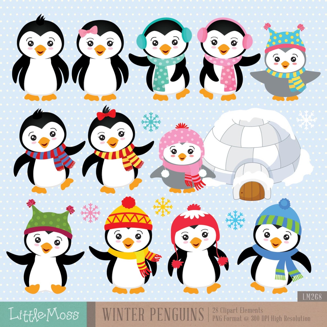 Winter Penguins Digital Clipart - Etsy
