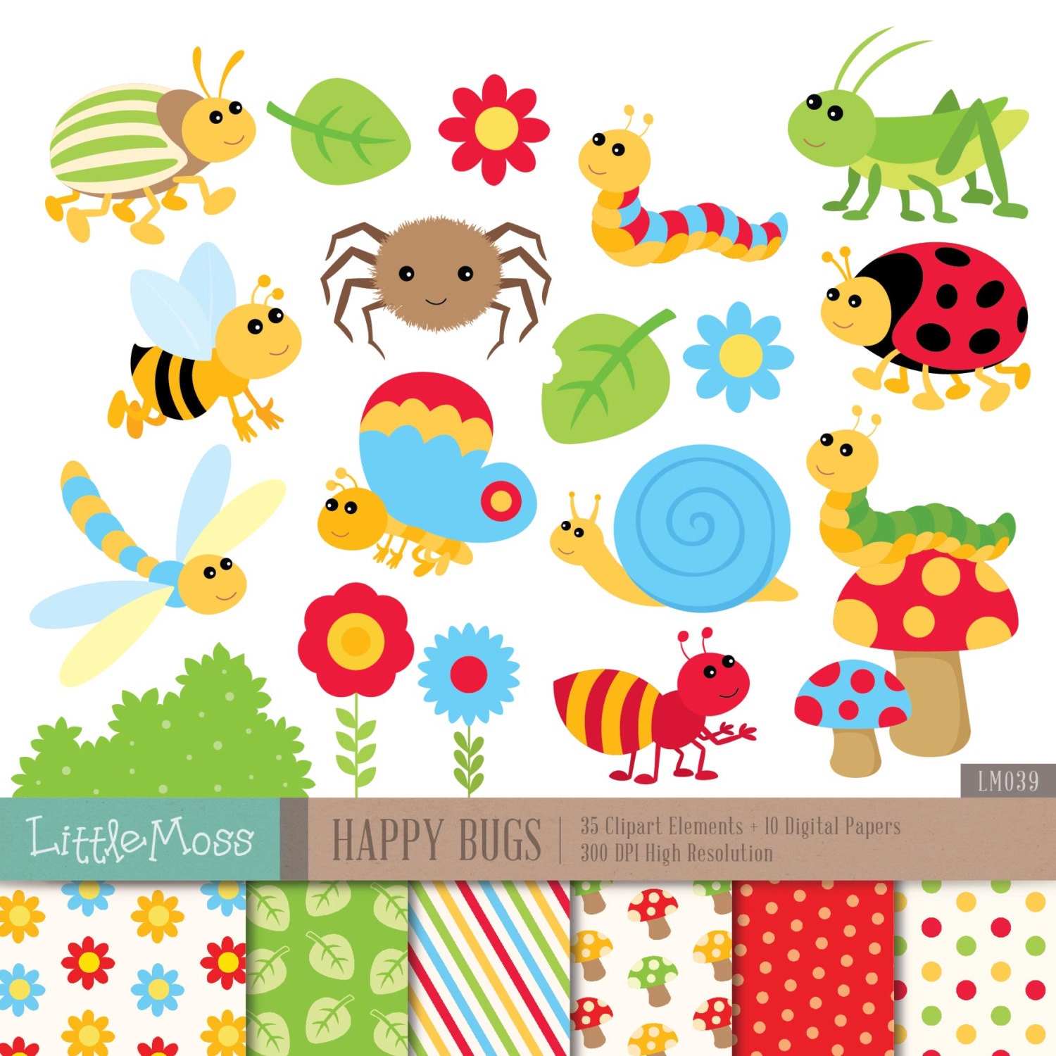Happy Bugs Digital Clipart and Papers Bug Clipart | Etsy