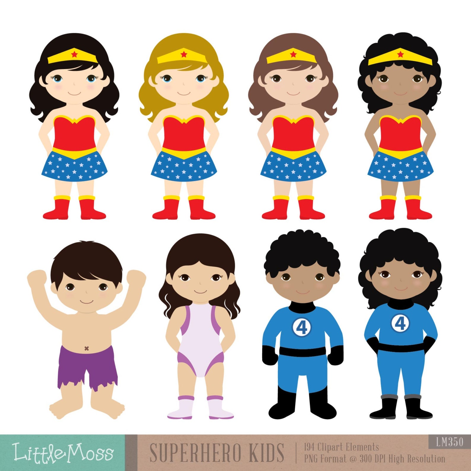 36 Kids Superhero Clipart Superheroes Kids Clipart | Etsy