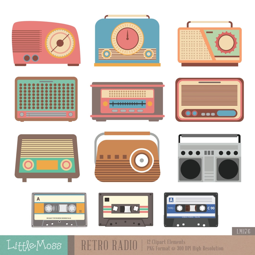 Retro Radio Digital Clipart - Etsy
