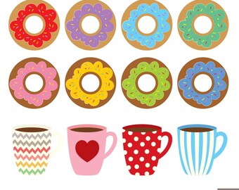 Donuts and Coffee Digital Clipart and Papers Doughnut Clipart | Etsy