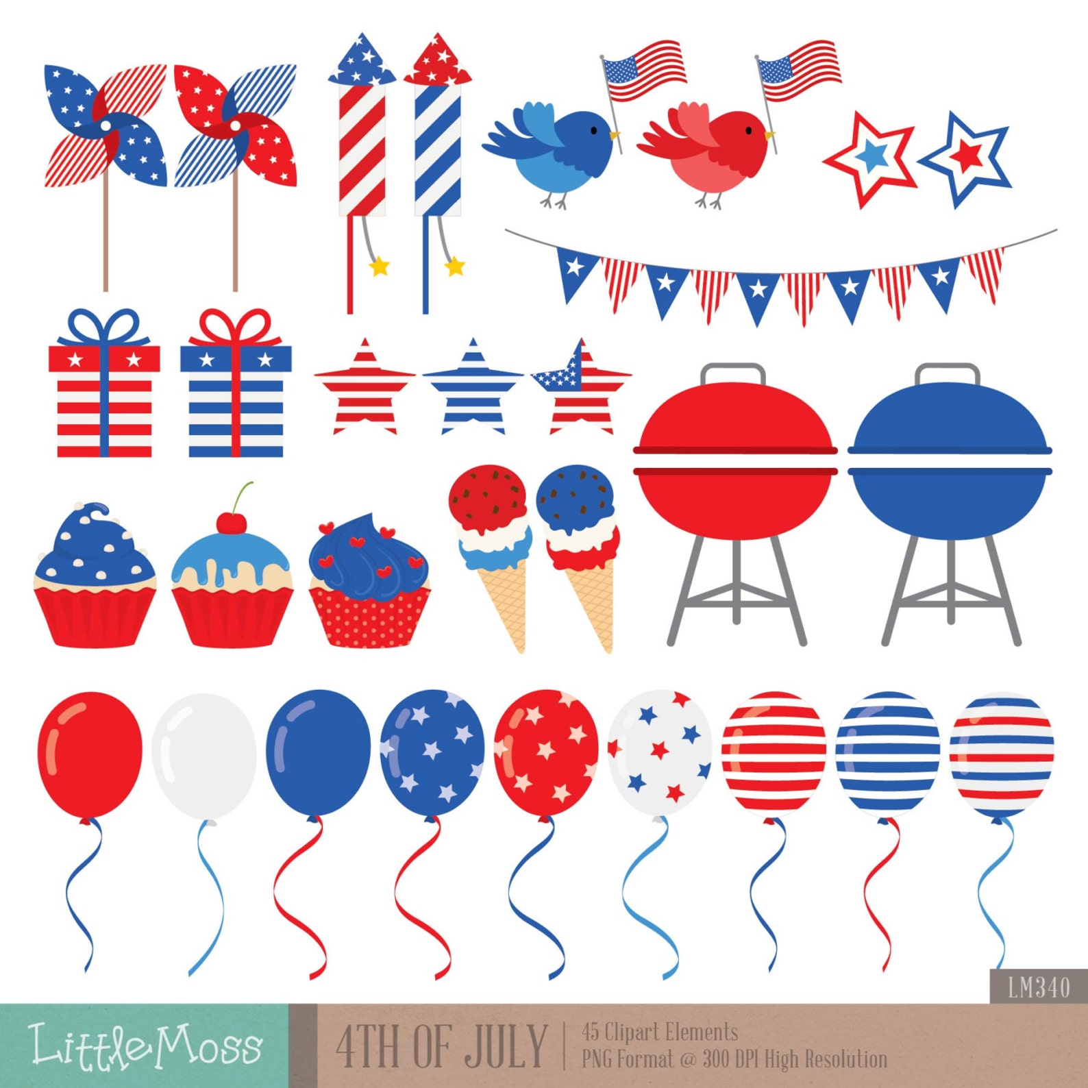 4th of July Clipart - Etsy