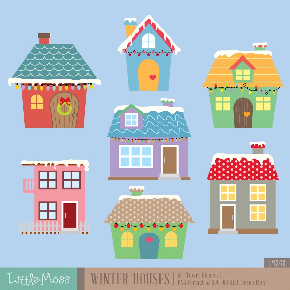 Winter Houses Digital Clipart - Etsy