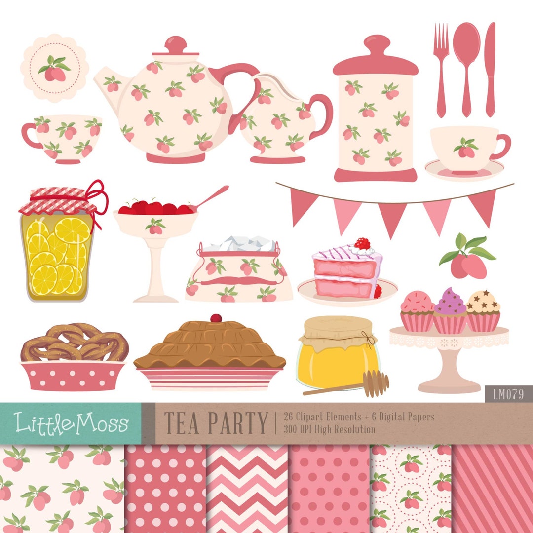 Tea Party Digital Clipart: Shabby Chic Teapot & Cupcake Set (PNG, JPEG ...