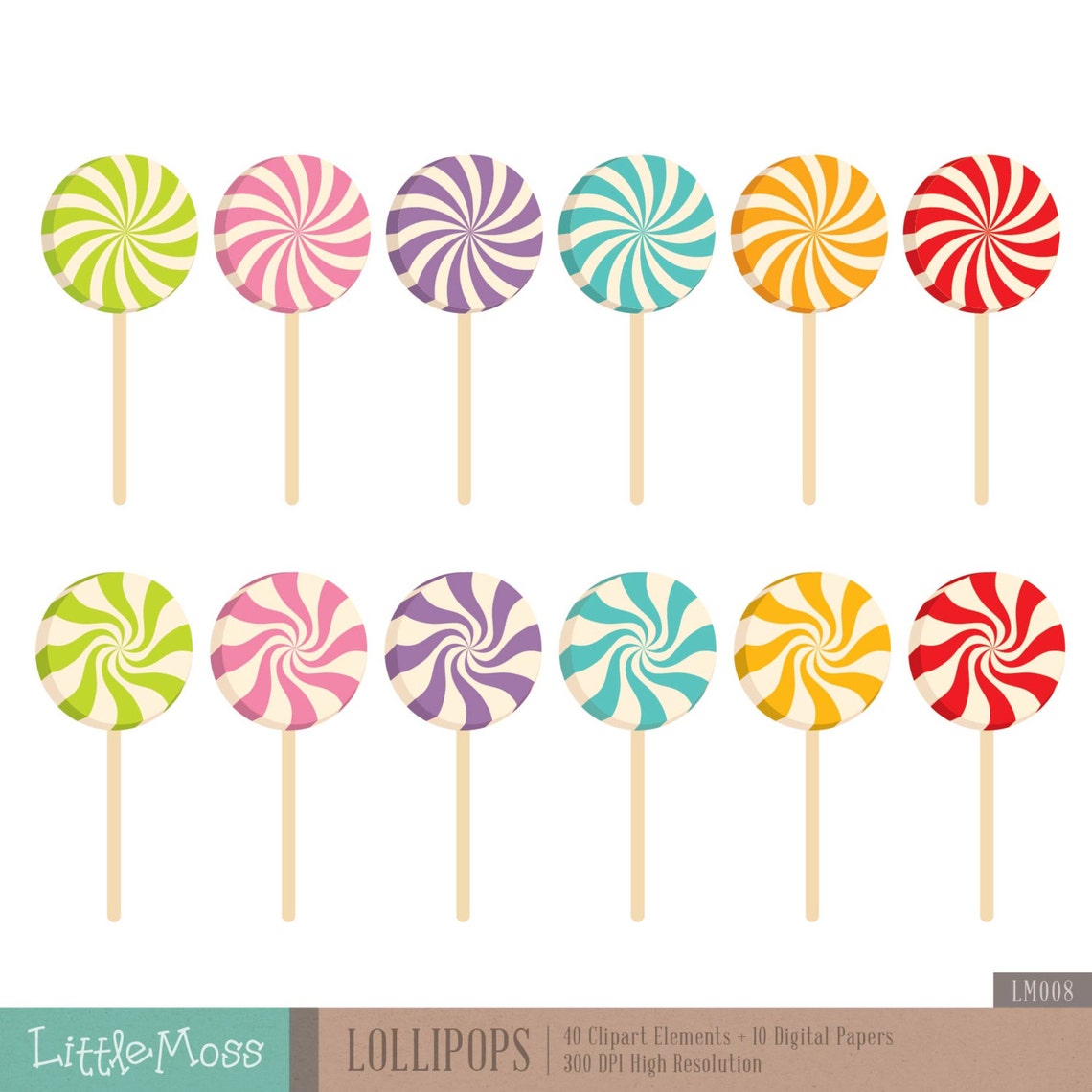 Lollipop Digital Clipart and Papers | Etsy UK