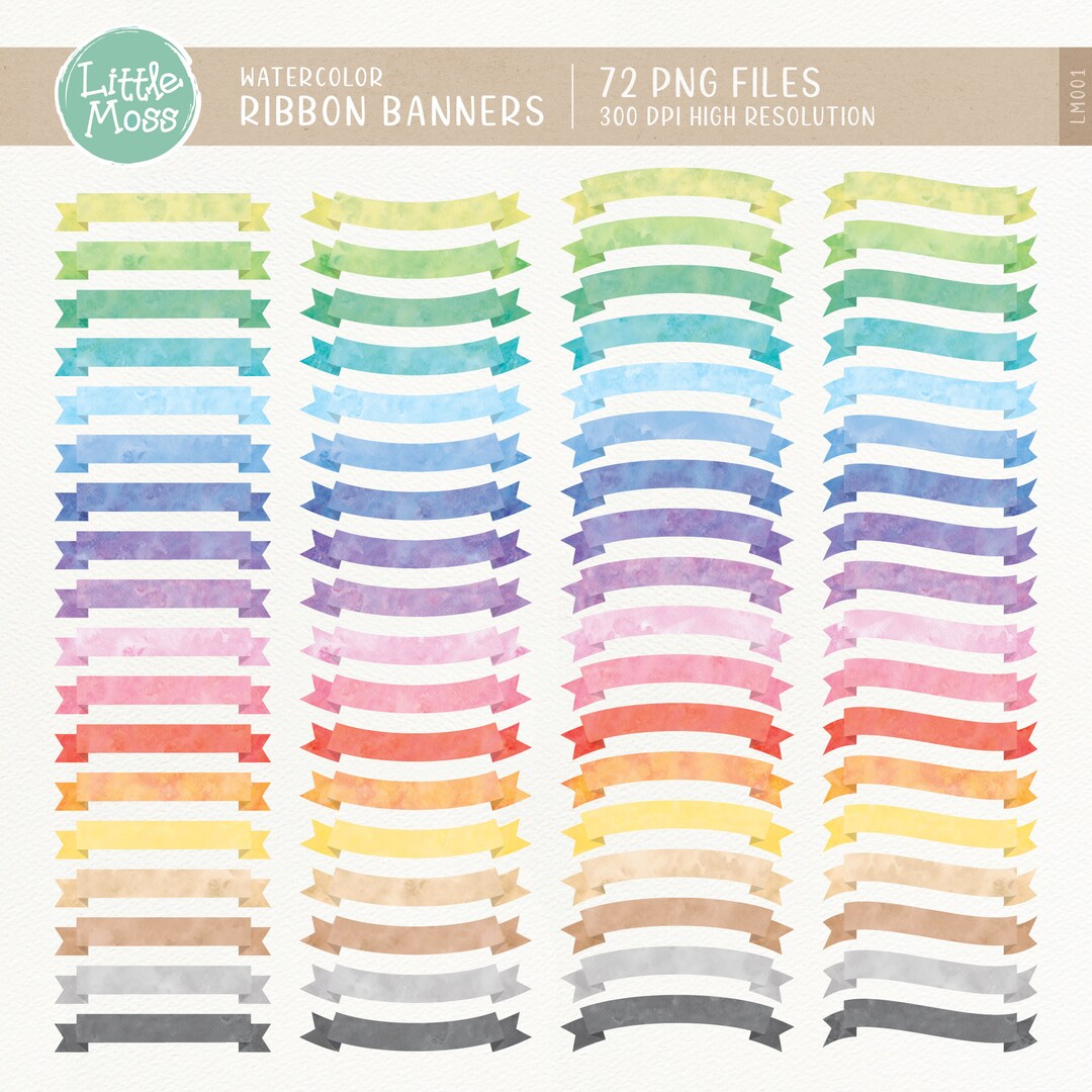 Watercolor Ribbon Banners Clipart - Etsy
