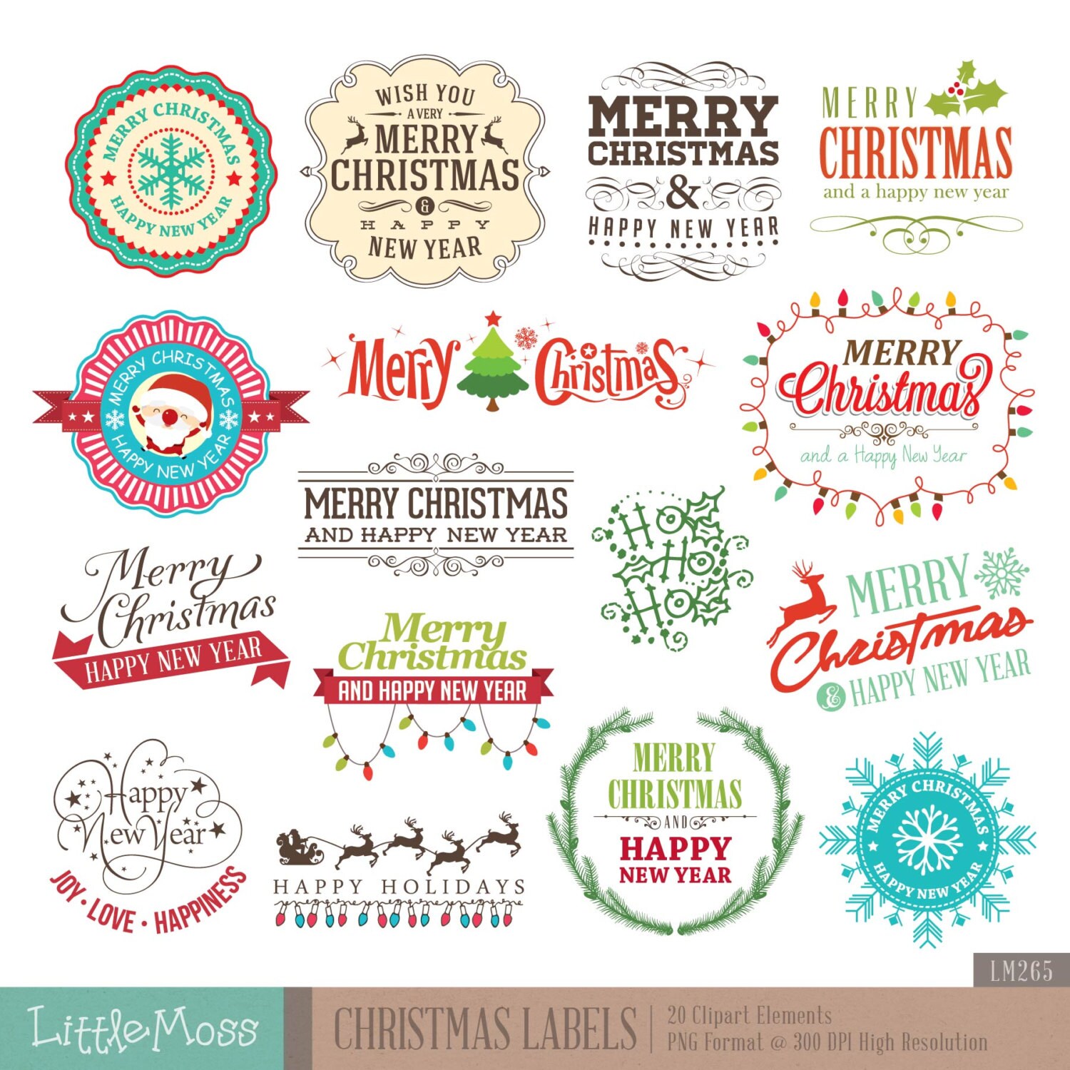 Christmas Labels Digital Clipart Christmas Typographic - Etsy