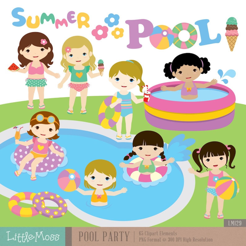 Girls Pool Party Digital Clipart | Etsy