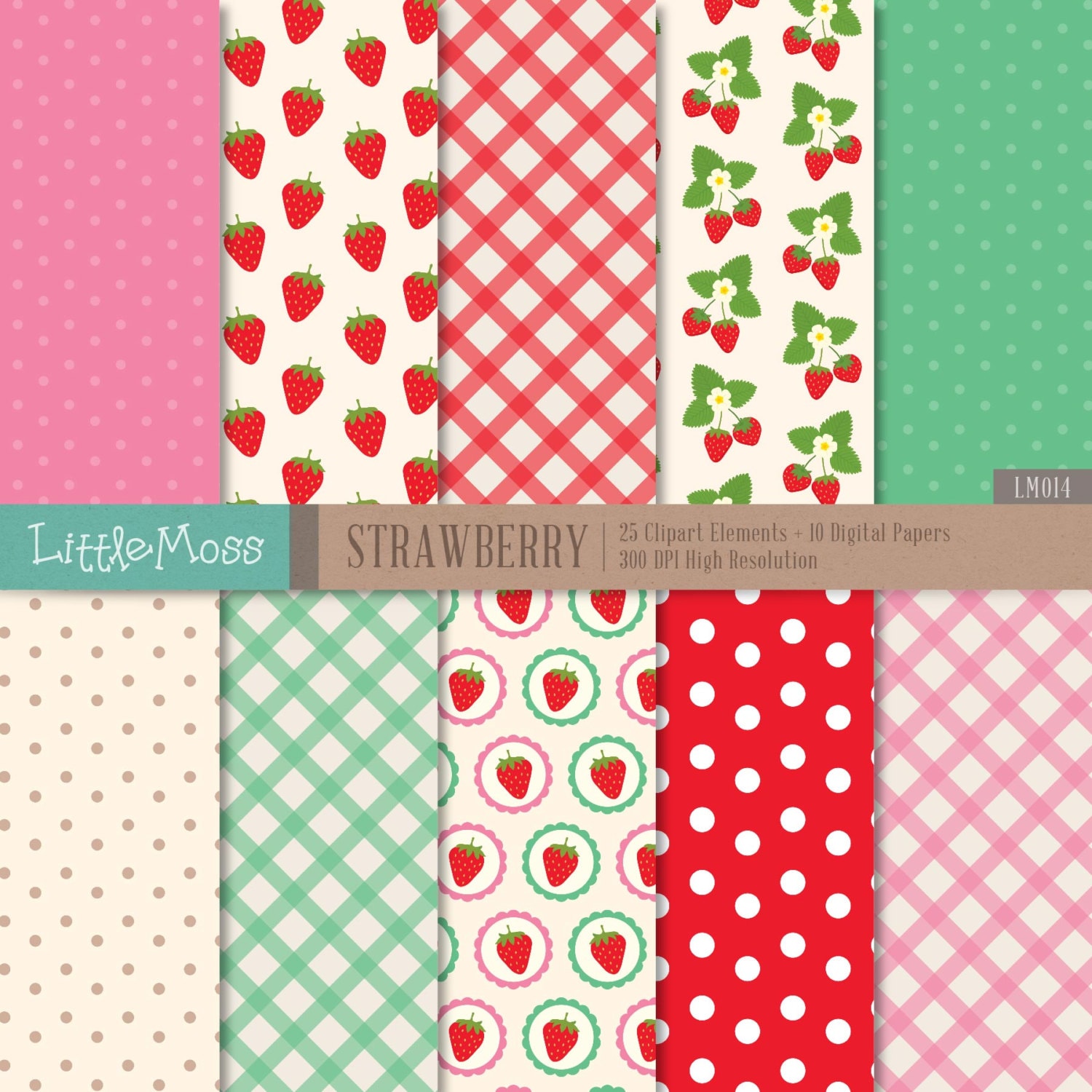 Strawberry Digital Clipart and Papers Jam Clipart | Etsy Australia