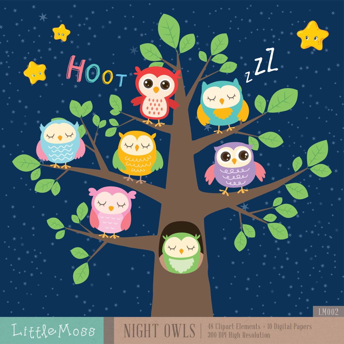 Night Owls Digital Clipart and Papers - Etsy