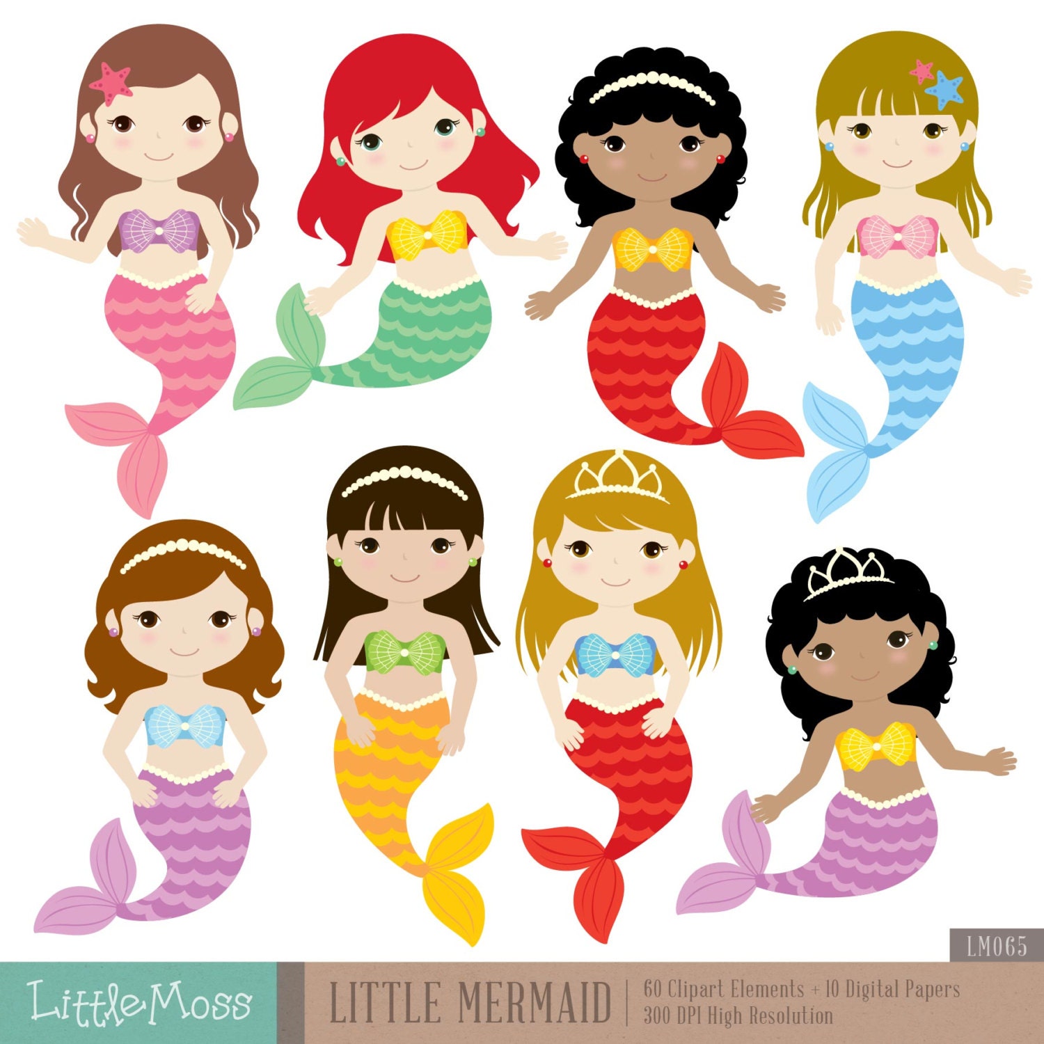 Little Mermaids Digital Clipart and Papers Under the Sea - Etsy UK