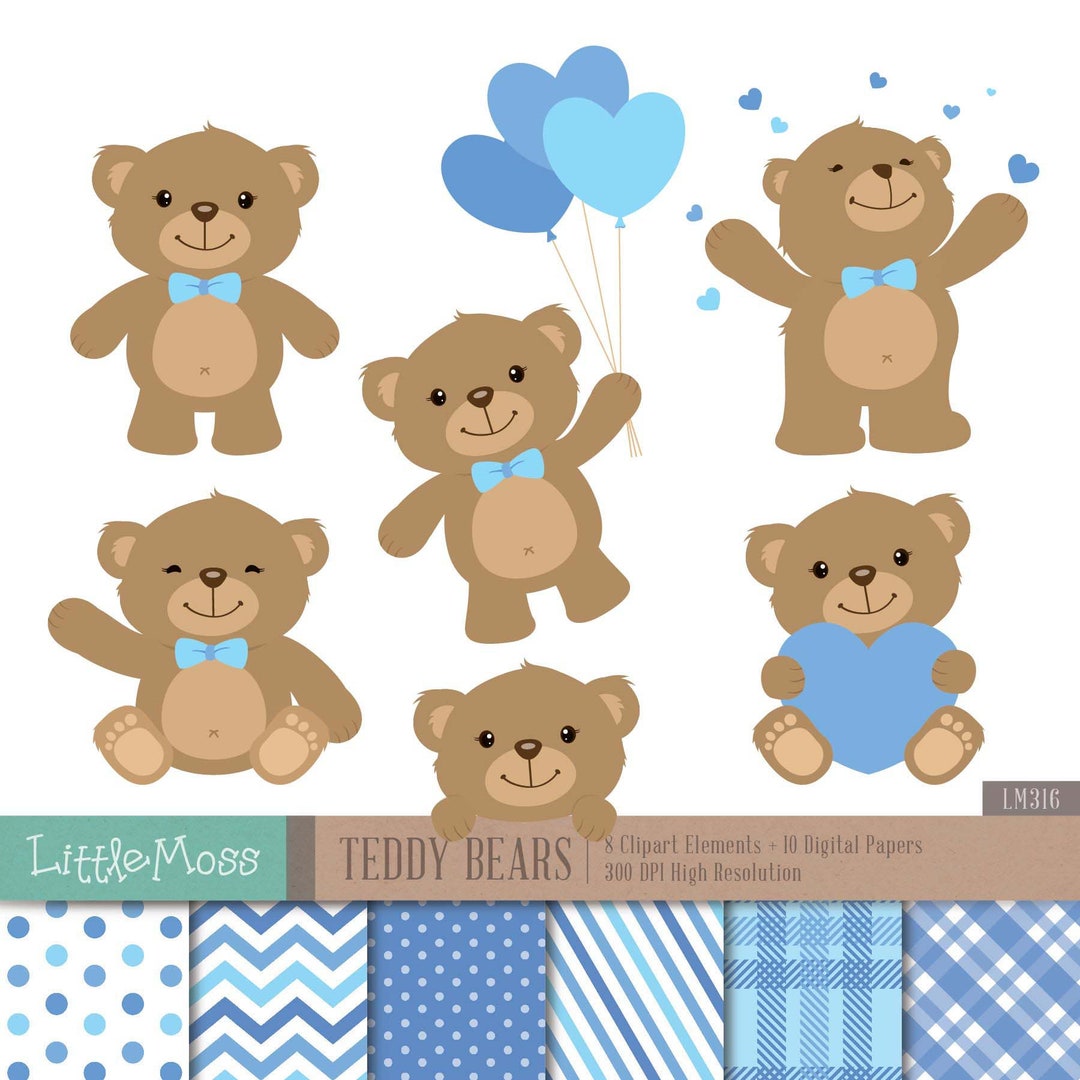 Teddy Bears Digital Clipart and Papers - Etsy