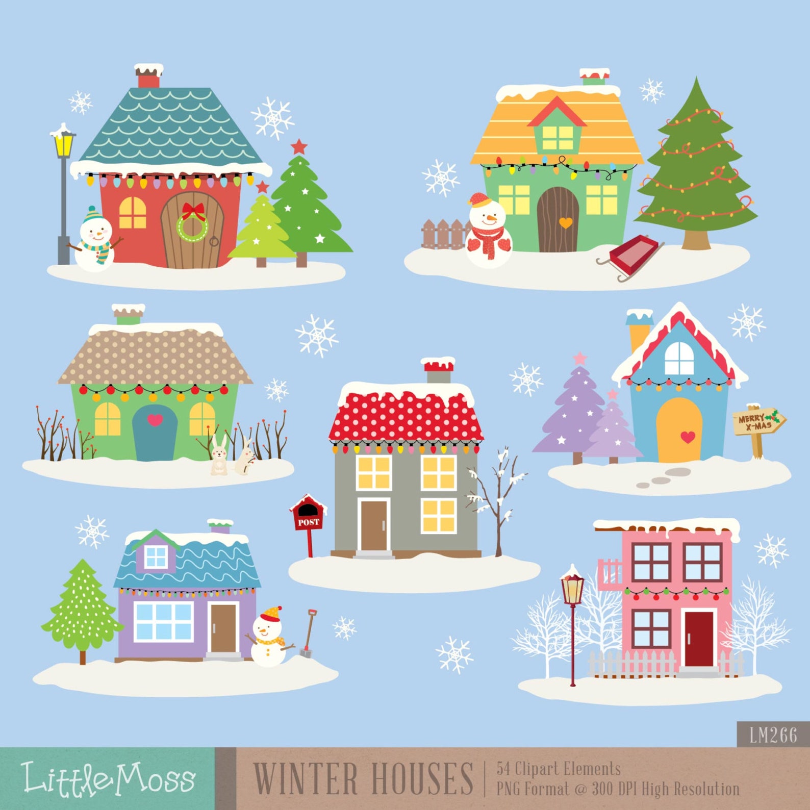 Winter Houses Digital Clipart - Etsy