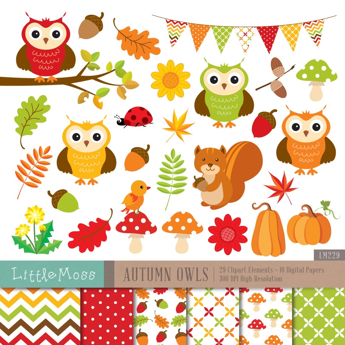 Autumn Owls Digital Clipart | Etsy
