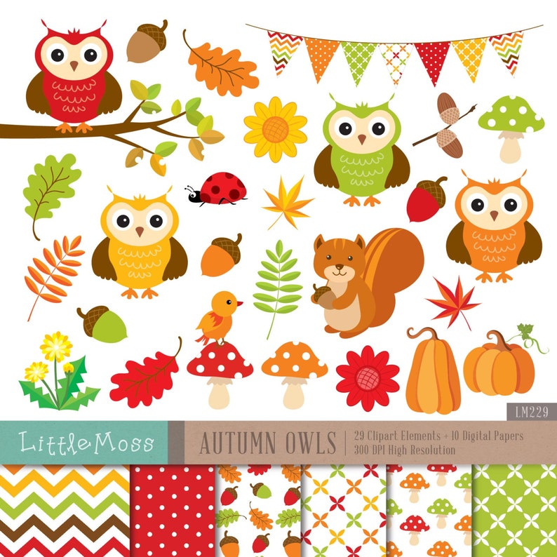 Autumn Owls Digital Clipart | Etsy