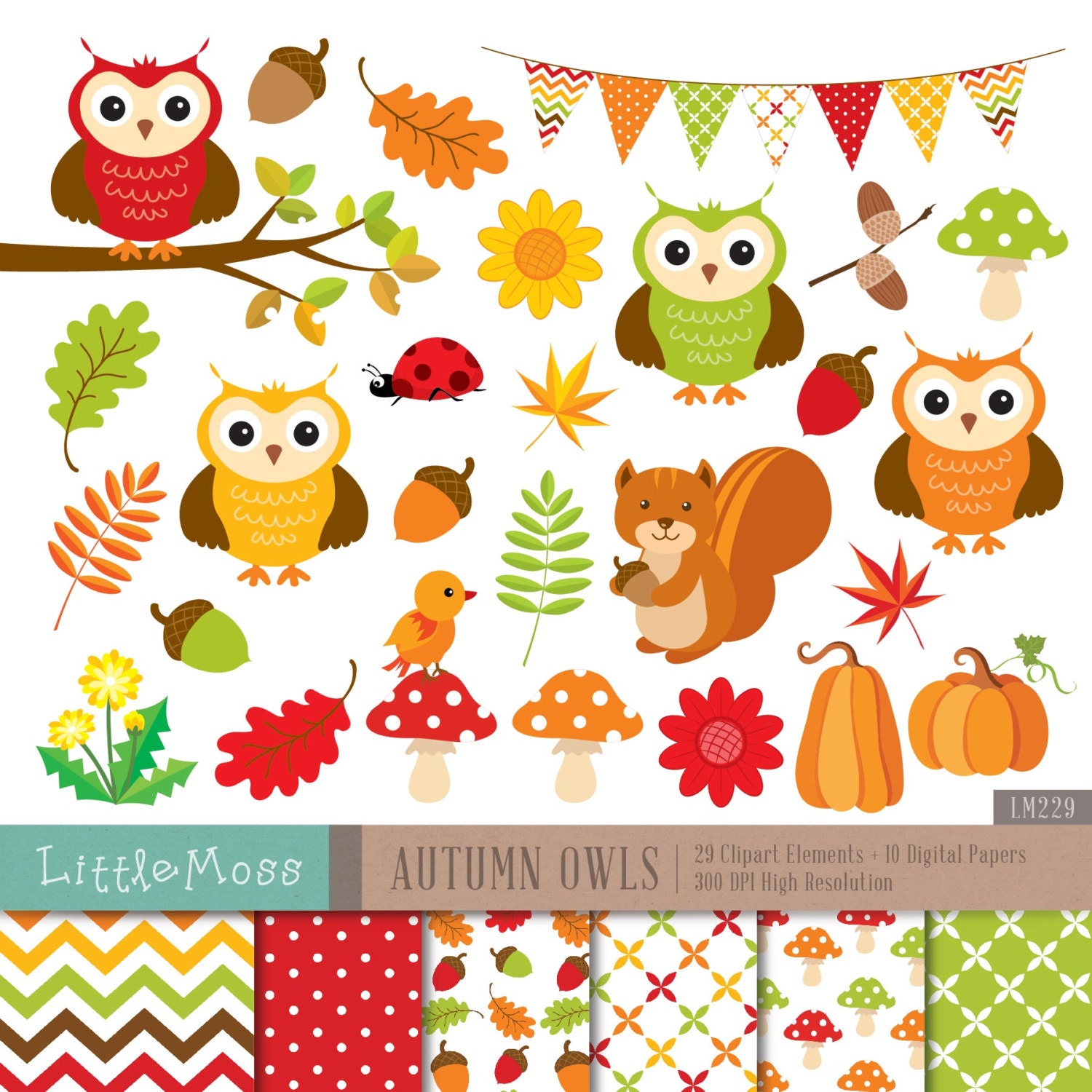 Autumn Owls Digital Clipart - Etsy