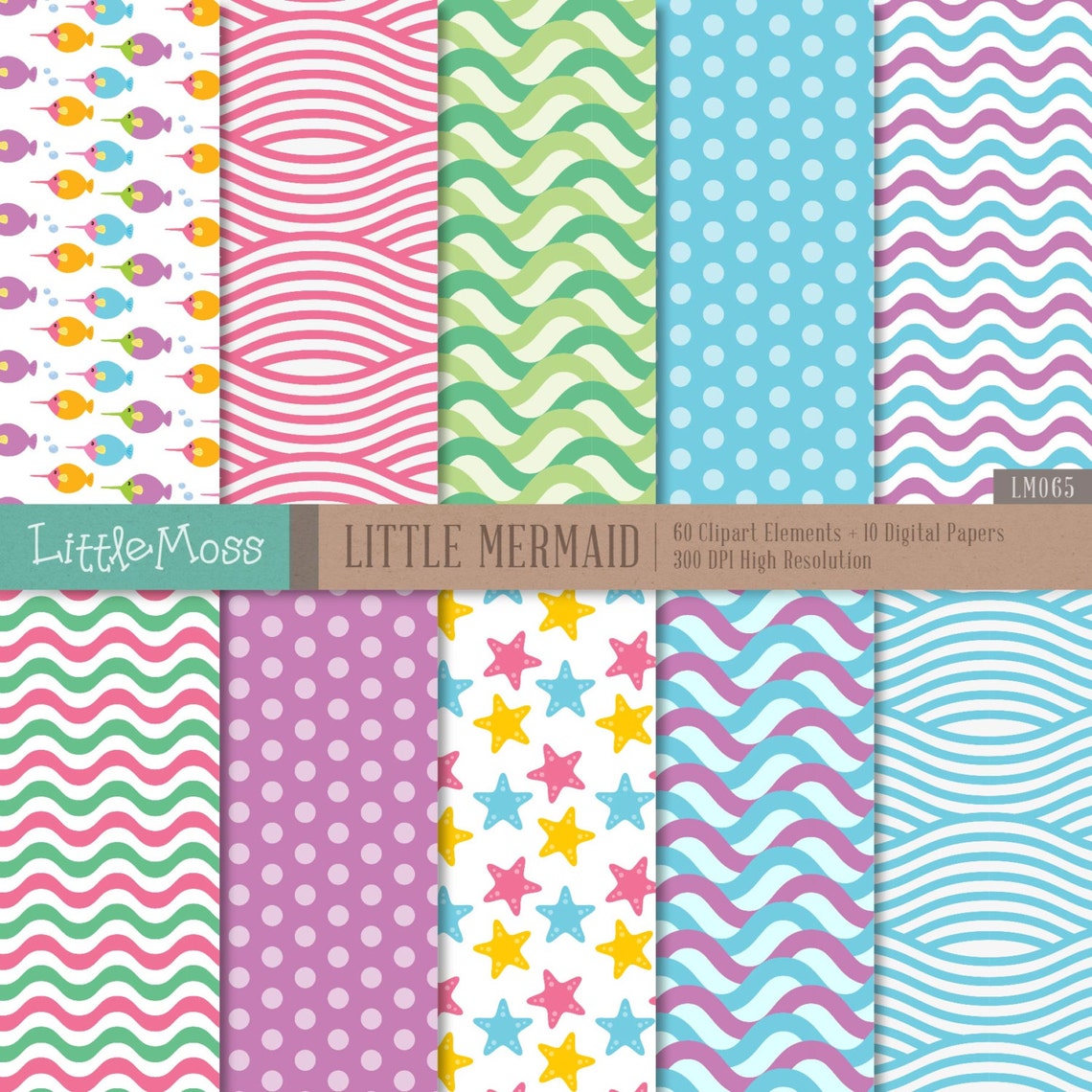 Little Mermaids Digital Clipart and Papers Under the Sea - Etsy