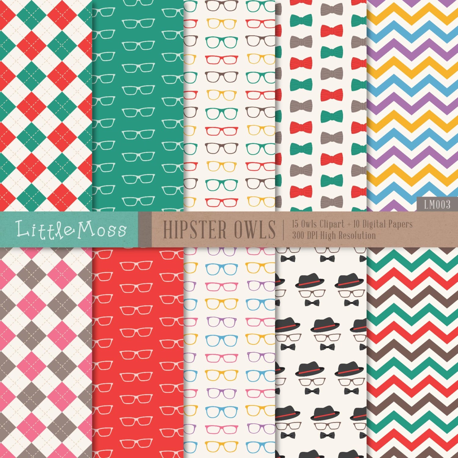 Hipster Owls Digital Clipart and Papers - Etsy