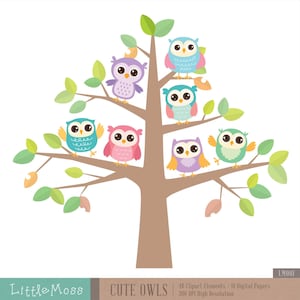Cute Owls Digital Clipart and Papers - Etsy
