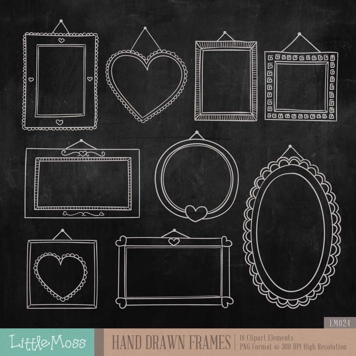 Hand Drawn Chalkboard Frames Clipart (digital Download) - Etsy