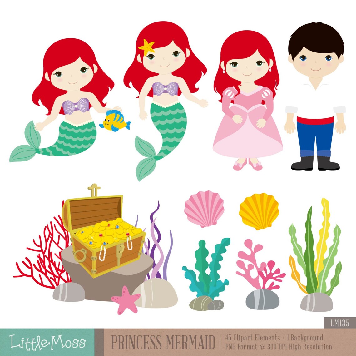 Princess Mermaid Digital Clipart - Etsy