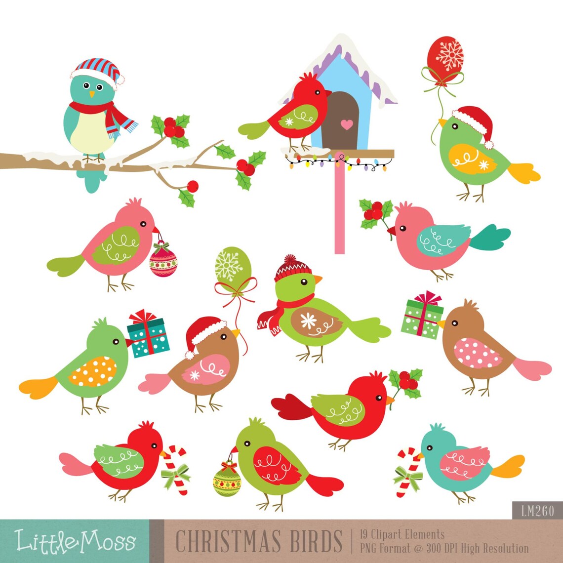 Christmas Birds Digital Clipart - Etsy