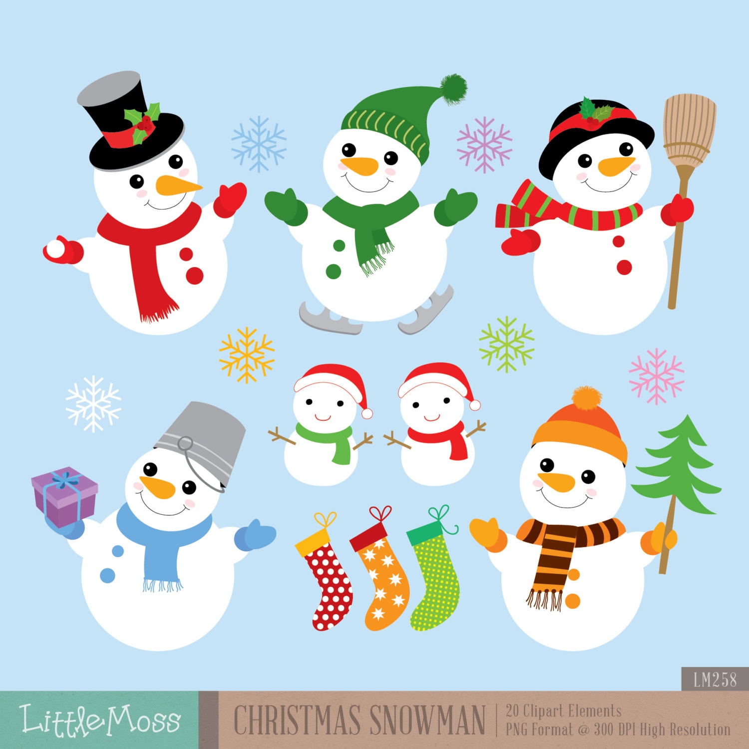 Christmas Snowman Digital Clipart | Etsy