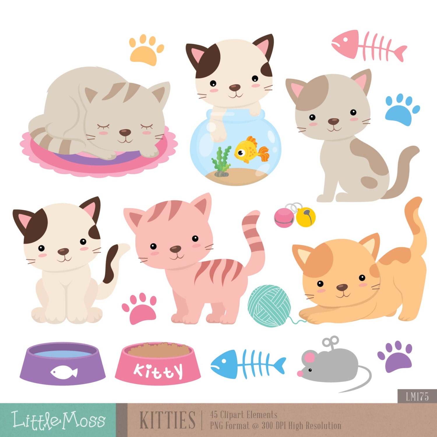 Kitties Digital Clipart Cat Clipart | Etsy