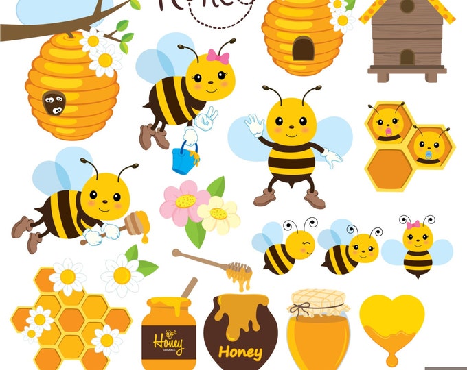Honey Bees Digital Clipart - Etsy