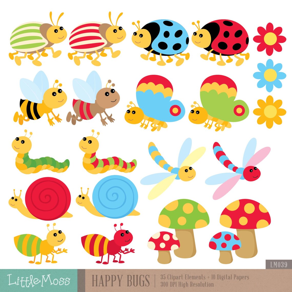 Happy Bugs Digital Clipart and Papers, Bug Clipart - Etsy UK