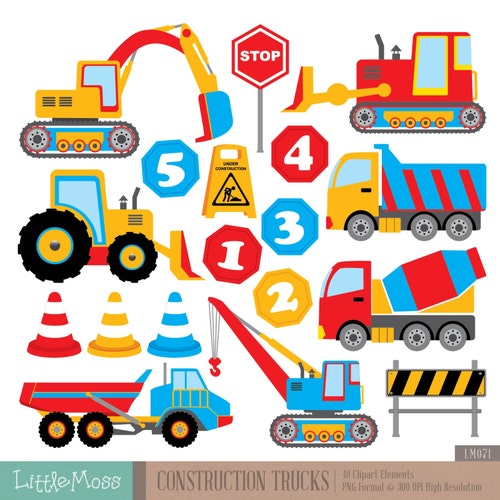 Construction Trucks Watercolor Clipart Construction Vehicles - Etsy
