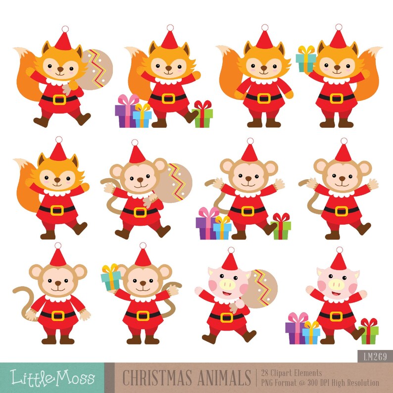 Christmas Animals Digital Clipart - Etsy