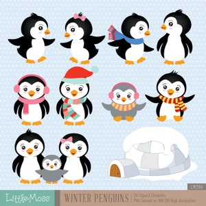 Winter Penguins Digital Clipart - Etsy