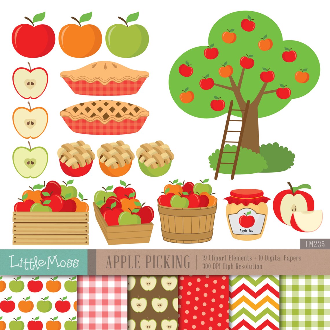 Apple Picking Digital Clipart - Etsy