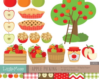 Apple Picking Digital Art Set Clipart Commercial Use Clip Art - Etsy
