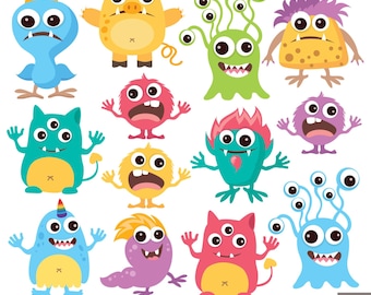Cute Monsters Clipart Digital Art Set Commercial Use Clip Art INSTANT ...
