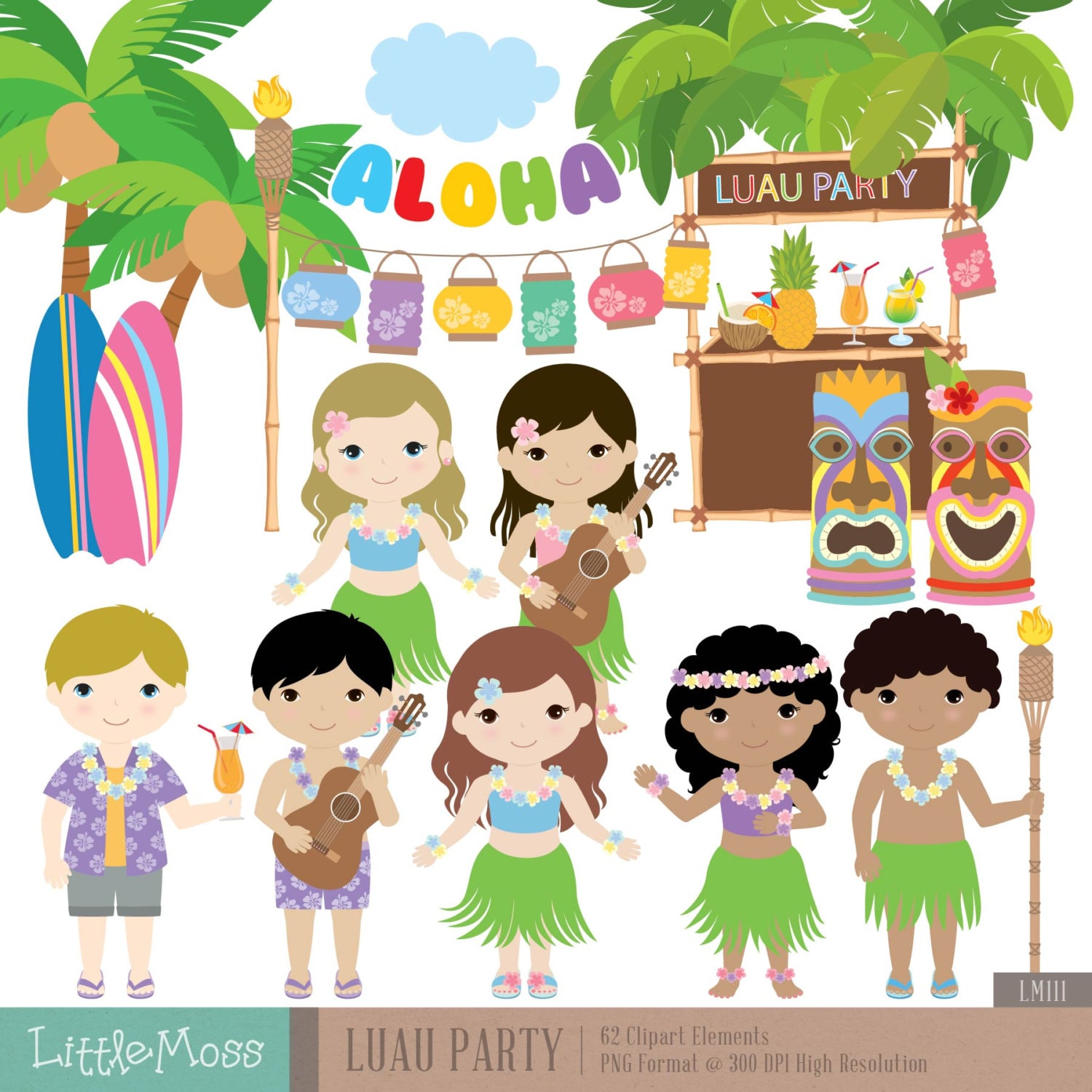Hawaiian Luau Party Clip Art