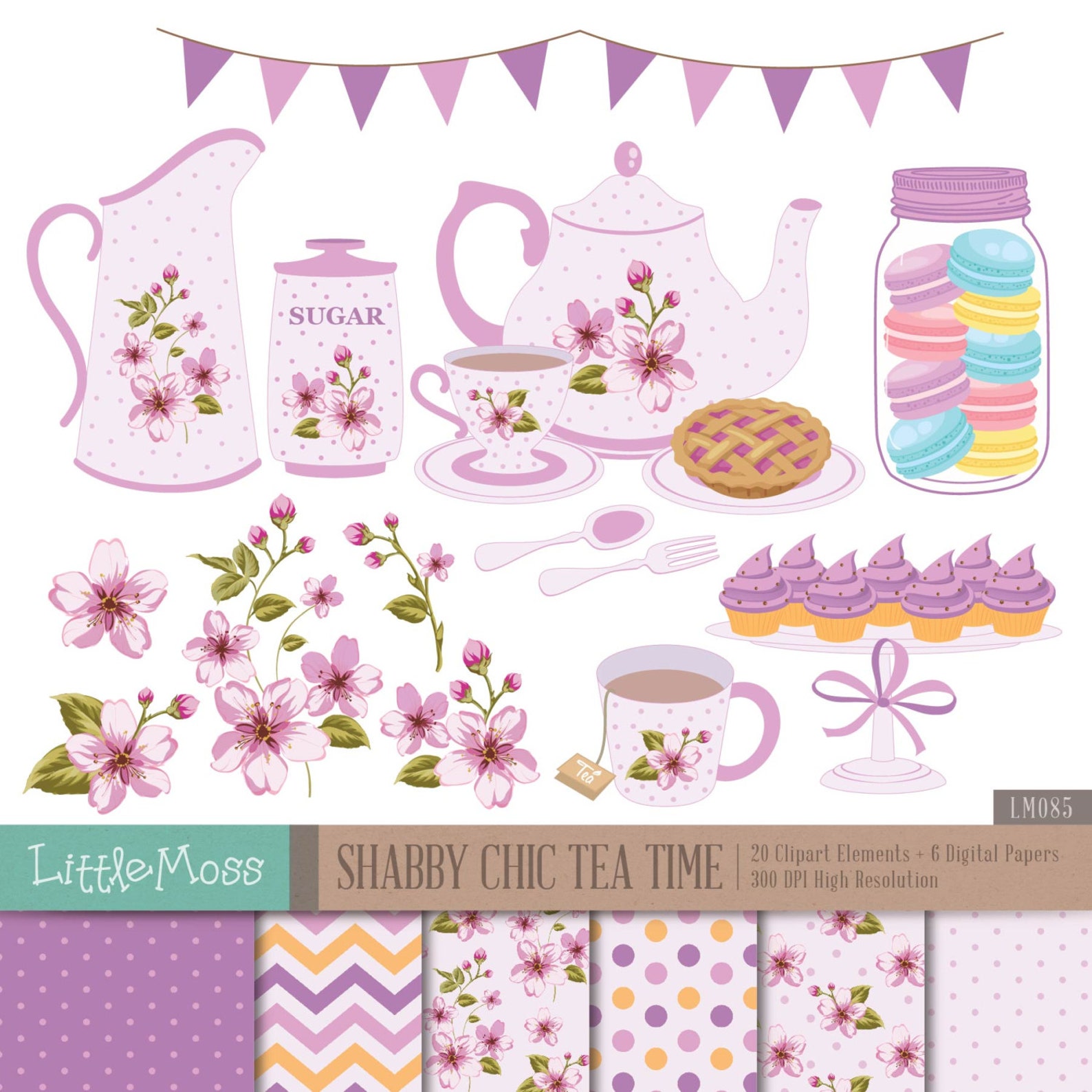 Shabby Chic Tea Time Digital Clipart Shabby Chic Papers Tea | Etsy