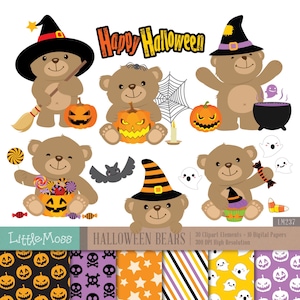 Halloween Bears Digital Clipart and Papers - Etsy