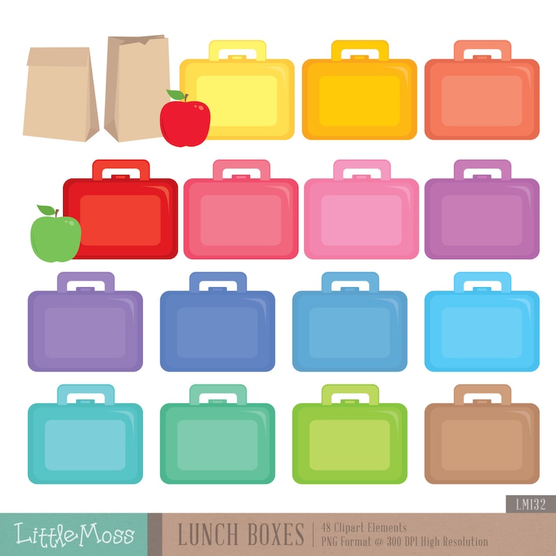 Lunch Boxes Digital Clipart Lunch Bags Clipart | Etsy