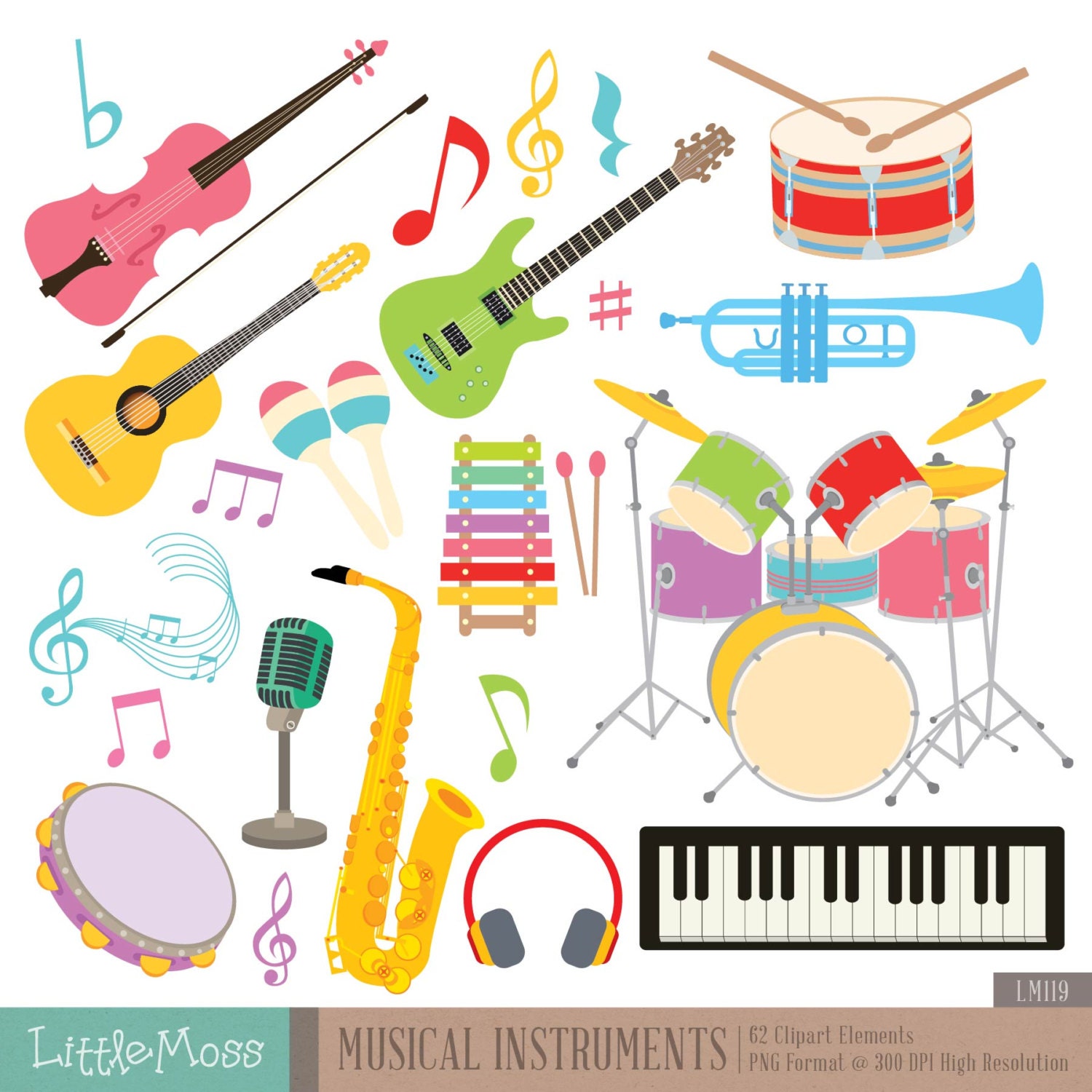 Musical Instruments Digital Clipart Guitar Clipart Violin - Etsy UK