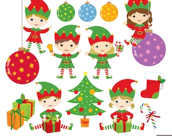 Elf Christmas Elves Holiday Clip Art Set, Digital Clipart Personal and ...