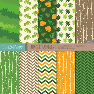 Jungle Animals Digital Clipart and Papers - Etsy