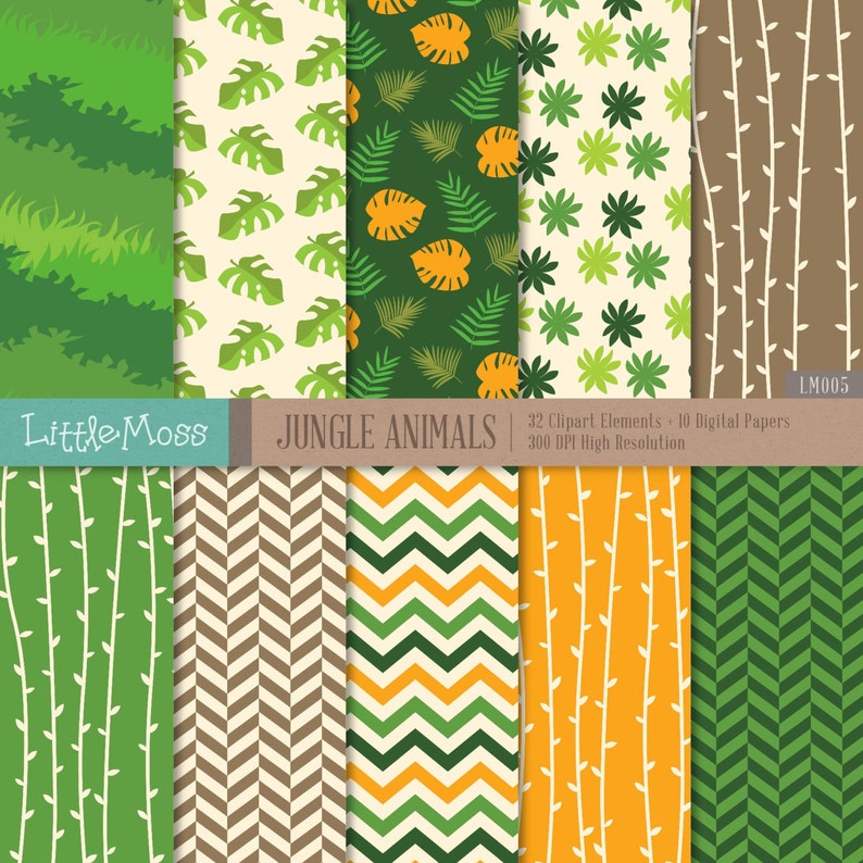 Jungle Animals Digital Clipart and Papers | Etsy