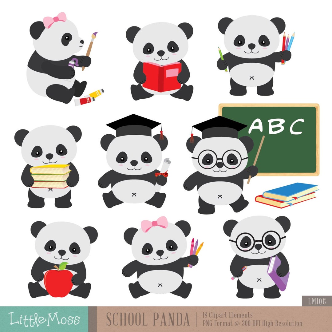 School Panda Clipart, Back to School Clipart - Etsy