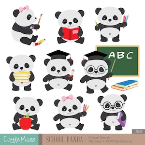 School Panda Clipart Back to School Clipart - Etsy