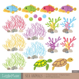 Sea Animals Digital Clipart and Papers, Under the Sea Clipart, Whale ...